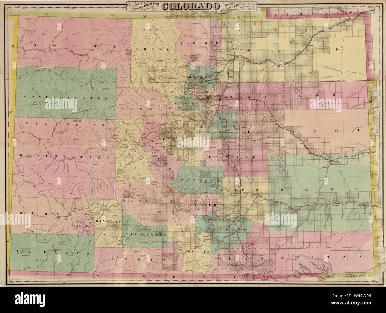 Colton's new sectional map of the State of Colorado Stock Photo - Alamy