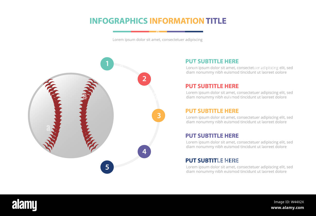 baseball infographic template concept with five points list and various ...