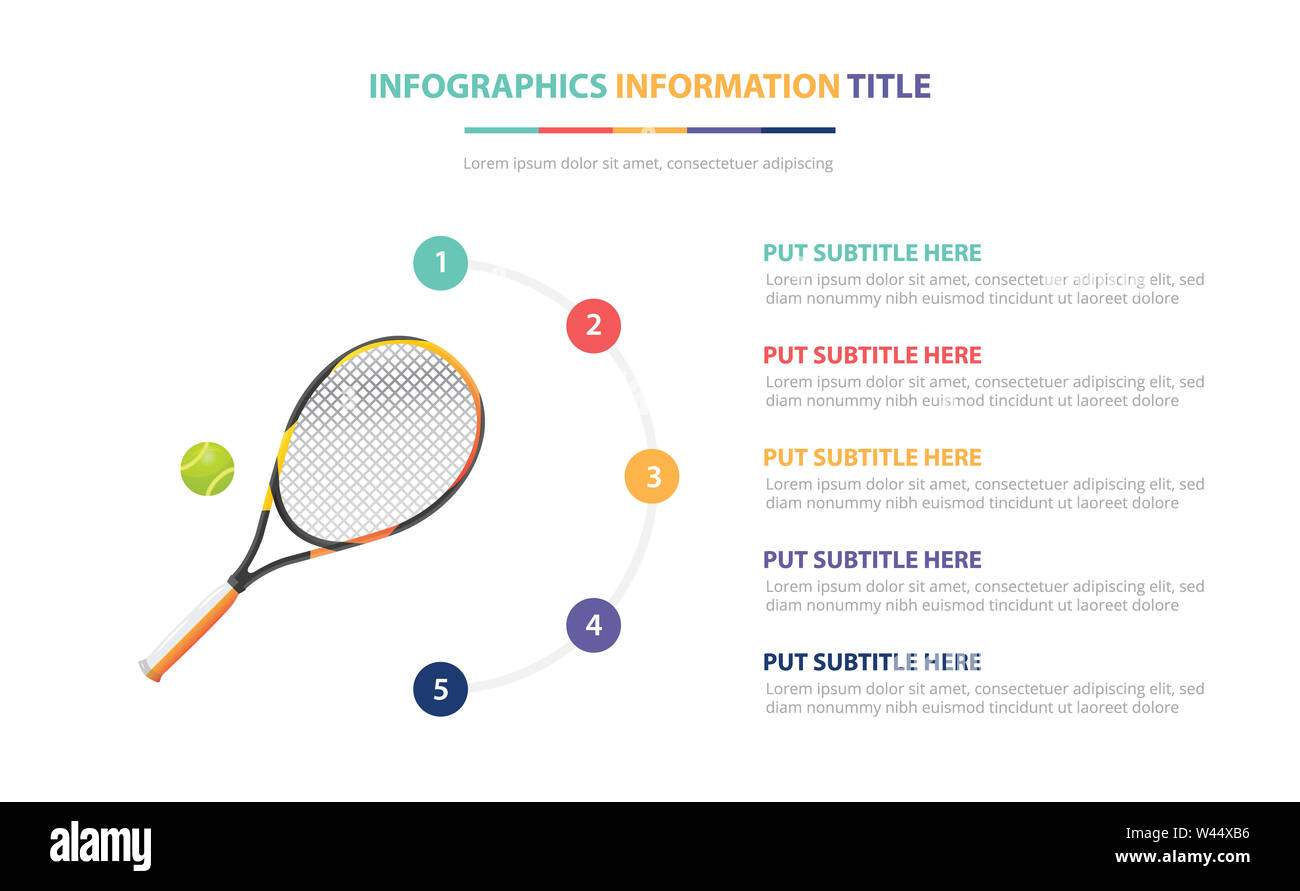 tennis infographic template concept with five points list and various ...