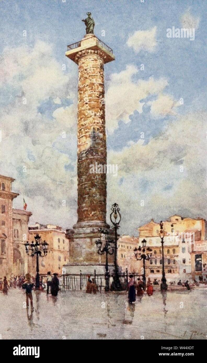 Column of Marcus Aurelius in Piazza Colonna by Alberto Pisa (1905 Stock ...