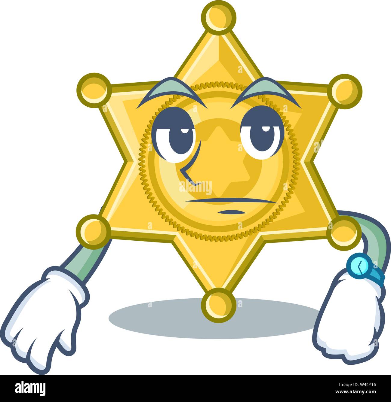 Waiting star police badge on cartoon table vector illustration Stock ...