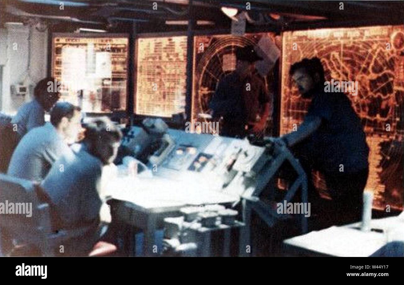 Combat Information Center aboard USS Kalamazoo (AOR-6) in May 1977 ...