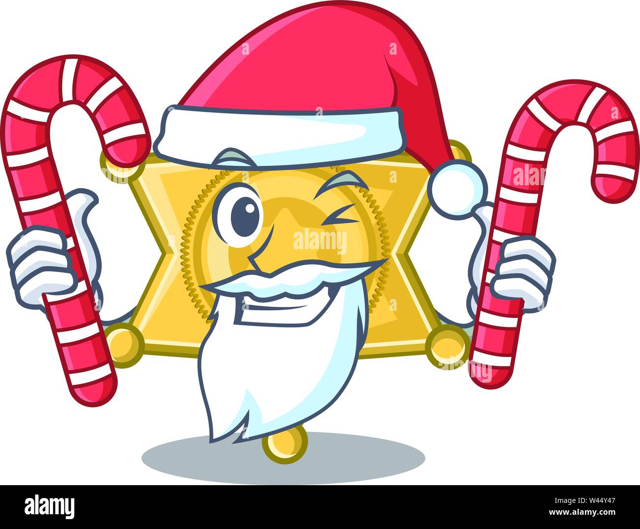 Santa with candy star police badge on cartoon table vector illustration ...