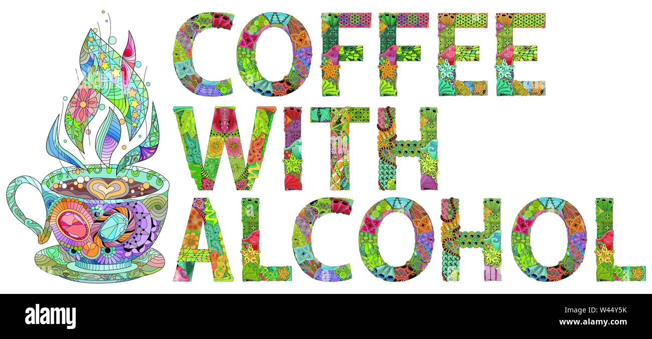 Hand-painted art design. Hand drawn illustration words COFFEE WITH ...