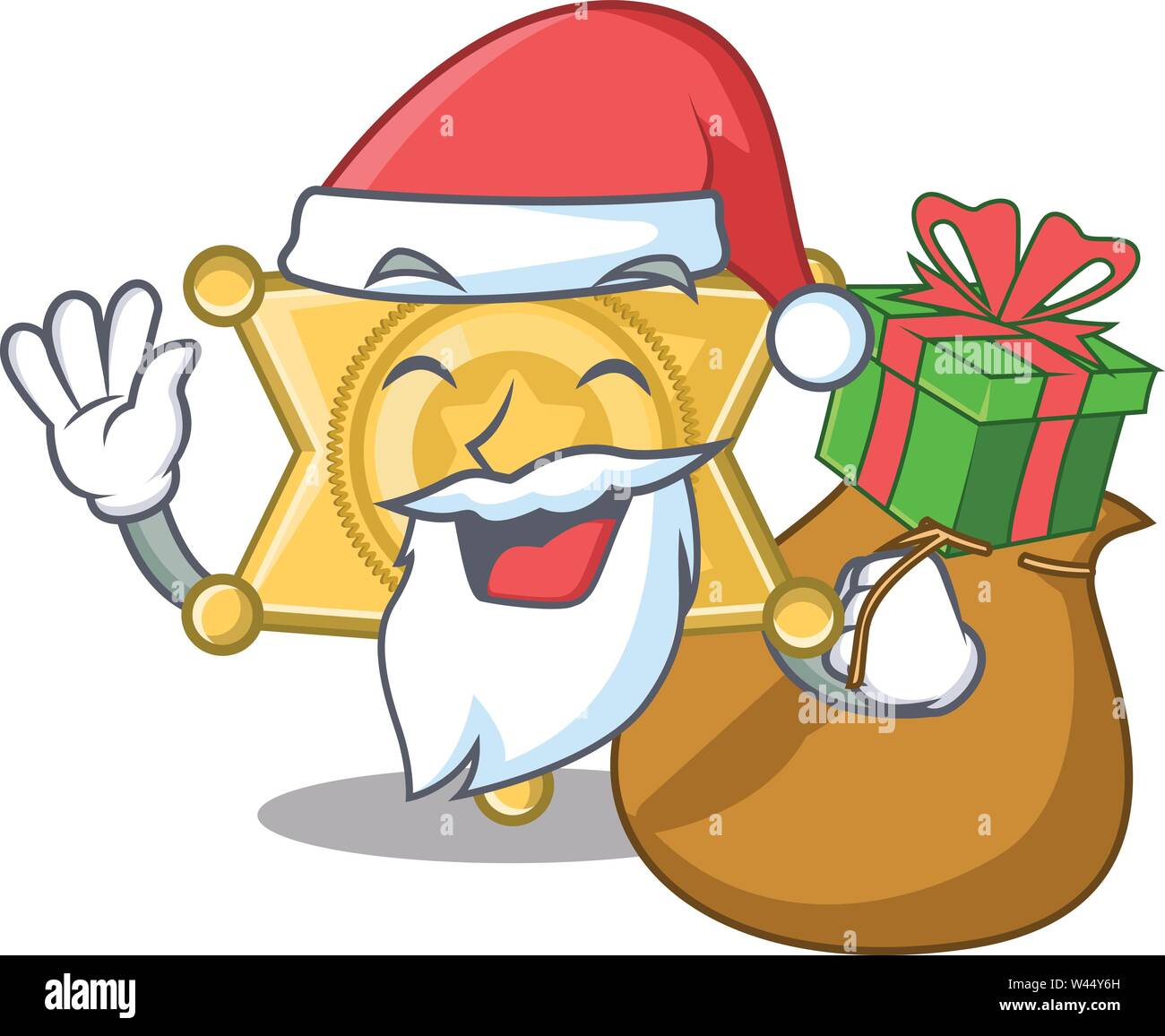 Santa with gift star police badge on cartoon table vector illustration ...