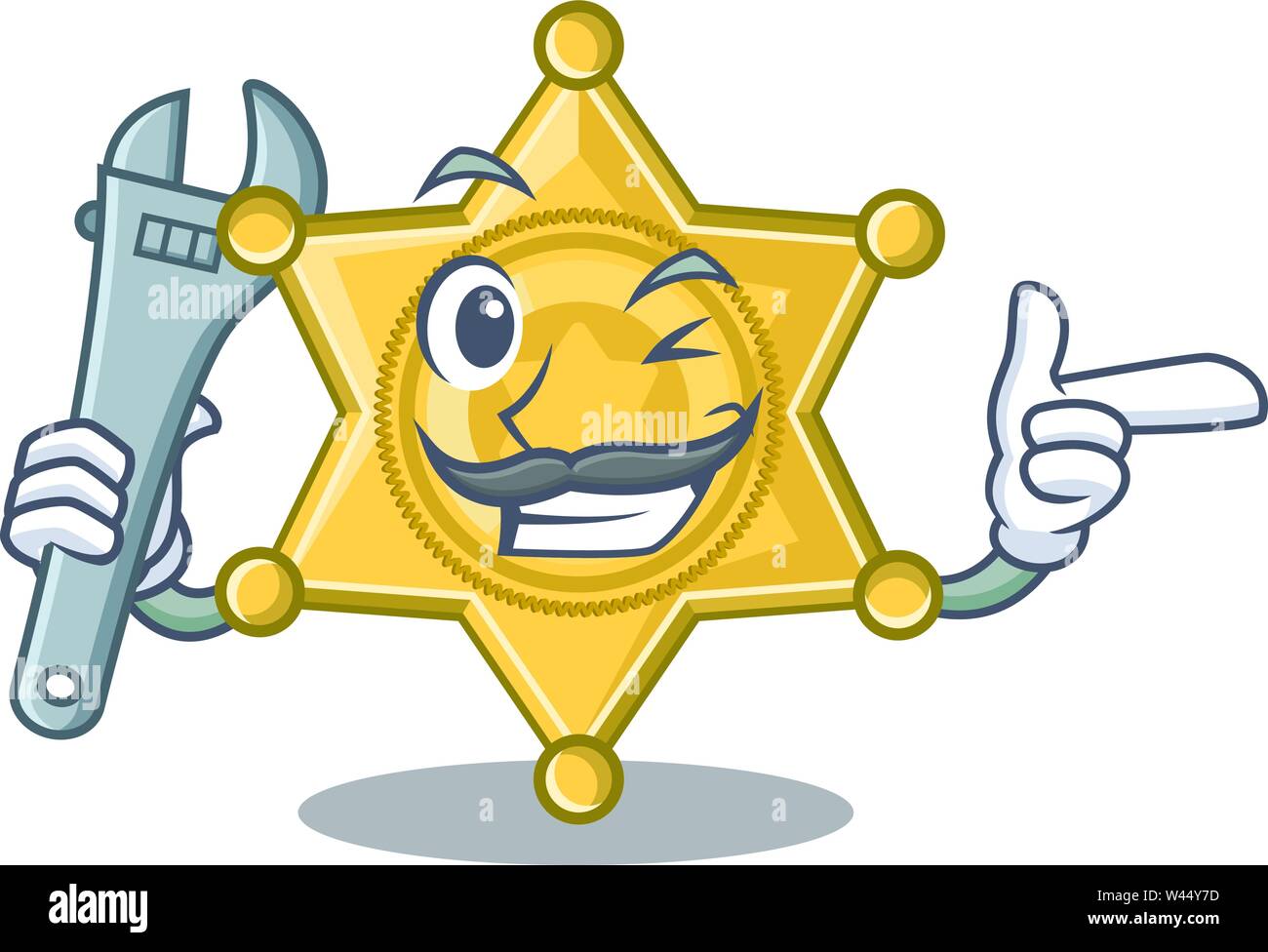 Mechanic star police badge on cartoon table vector illustration Stock ...