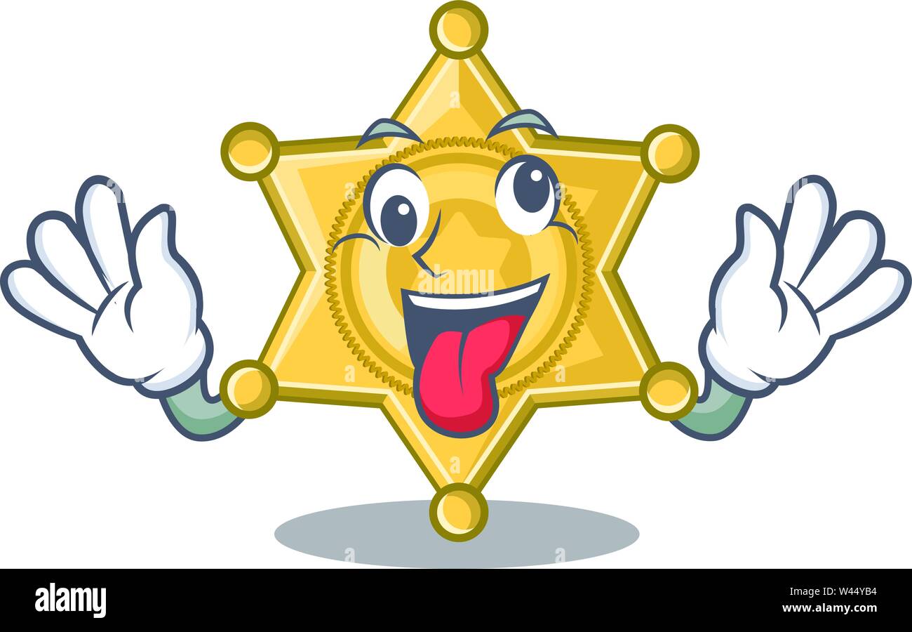 Crazy star police badge on cartoon table vector illustration Stock ...