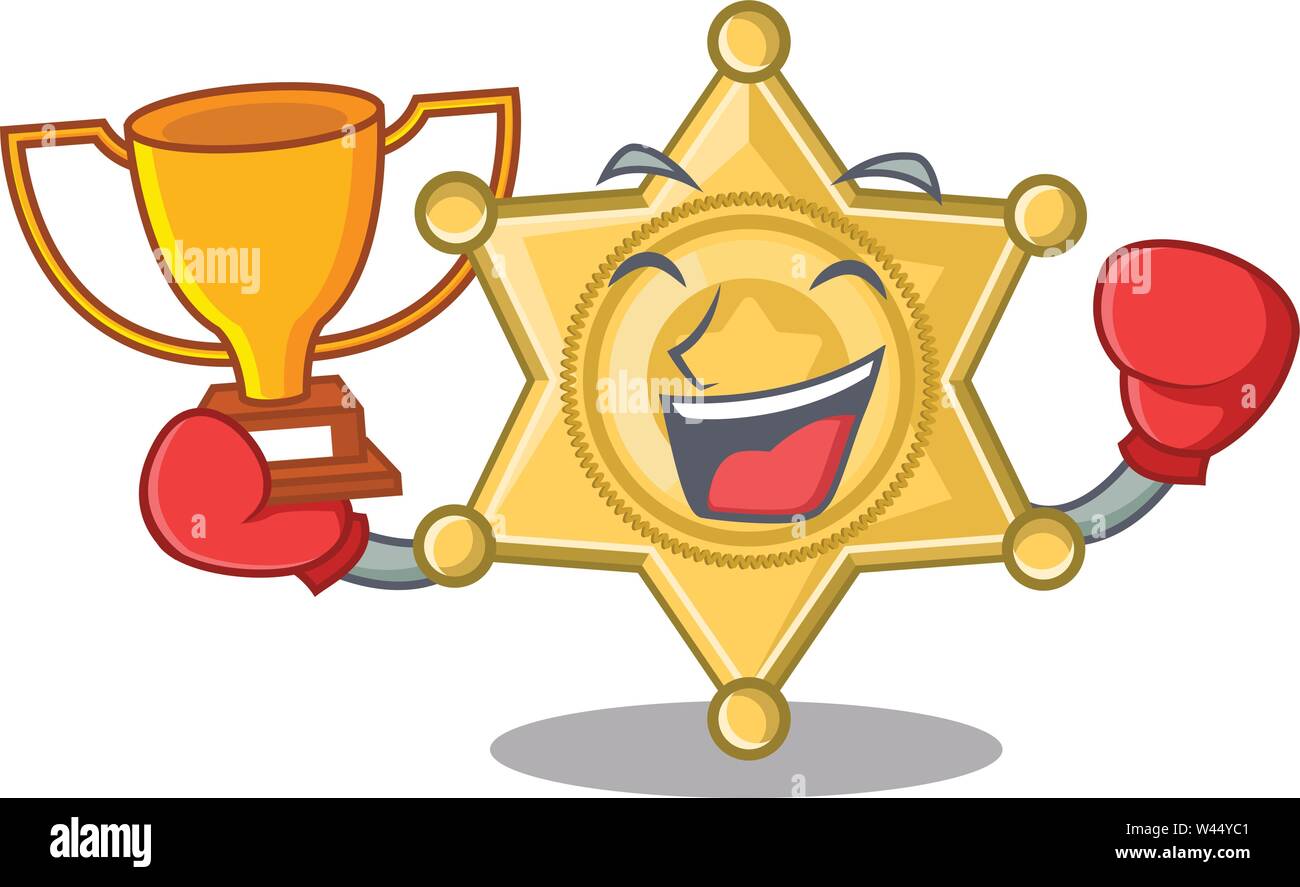 Boxing winner star police badge on cartoon table vector illustration ...