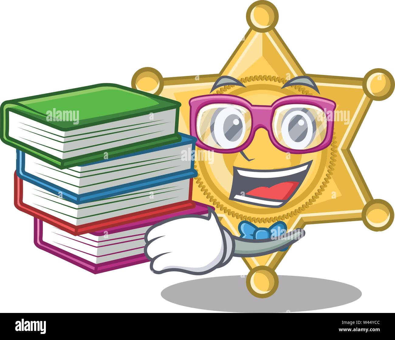 Student with book star police badge on cartoon table vector ...
