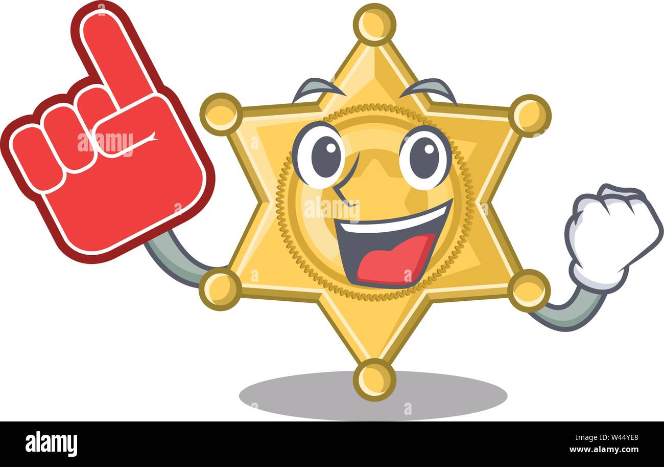 Foam finger star police badge on cartoon table vector illustration ...