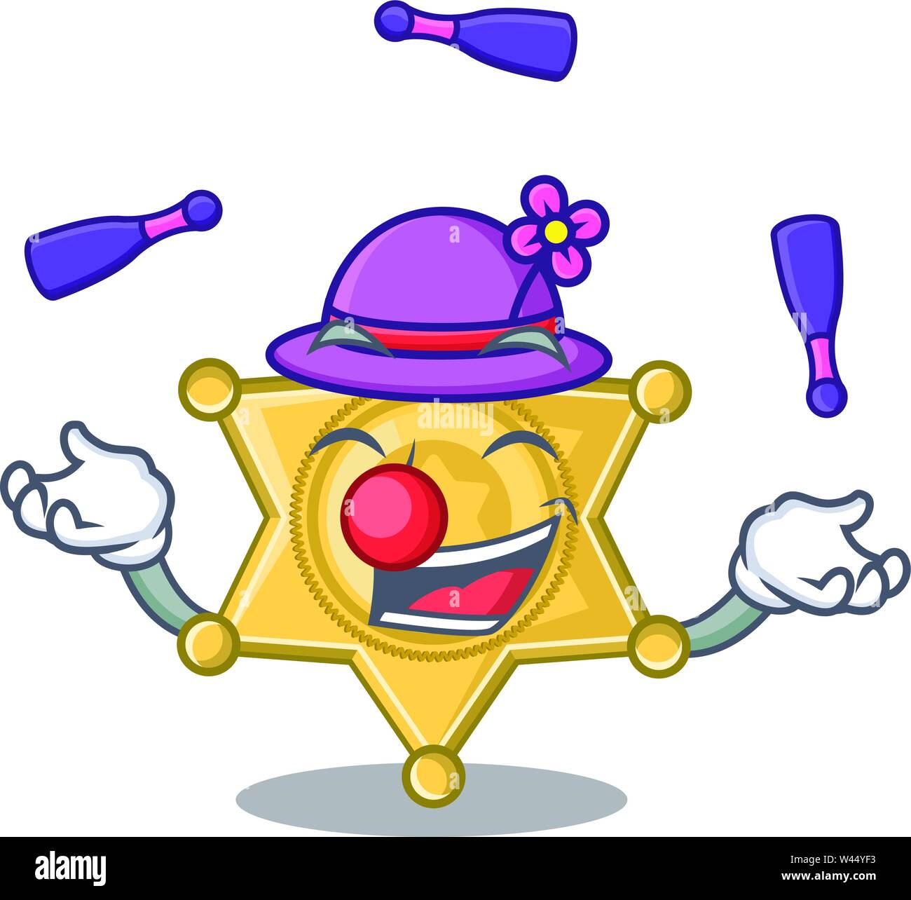 Juggling star police badge on cartoon table vector illustration Stock ...