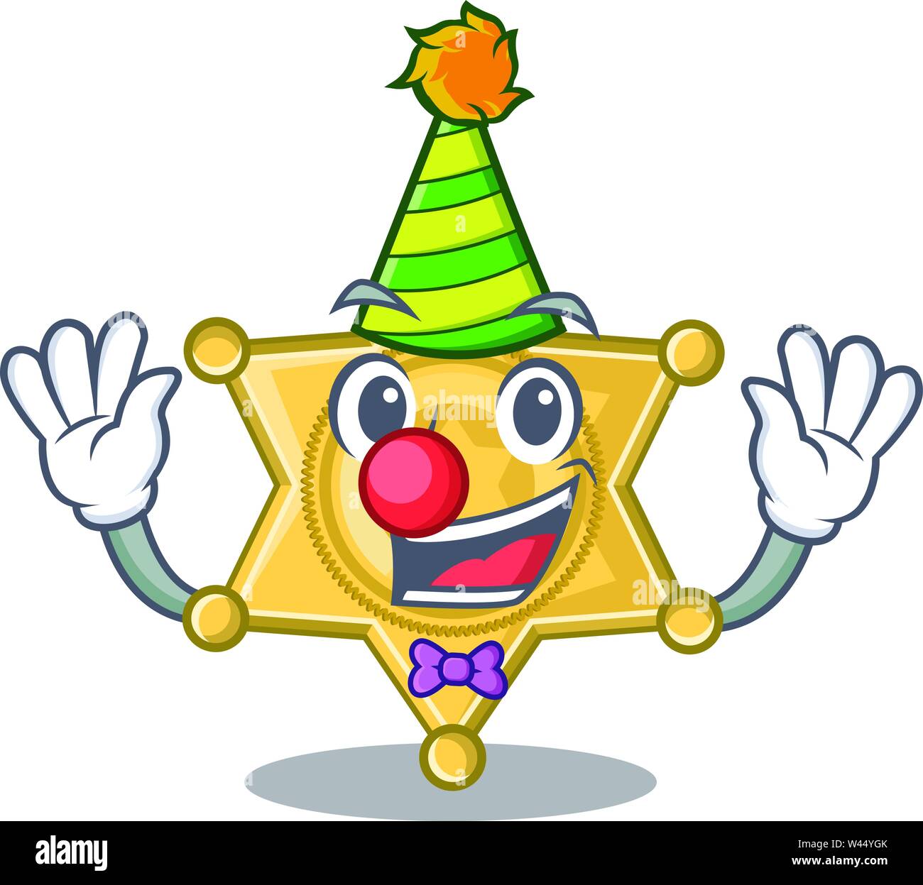 Clown star police badge on cartoon table vector illustration Stock ...