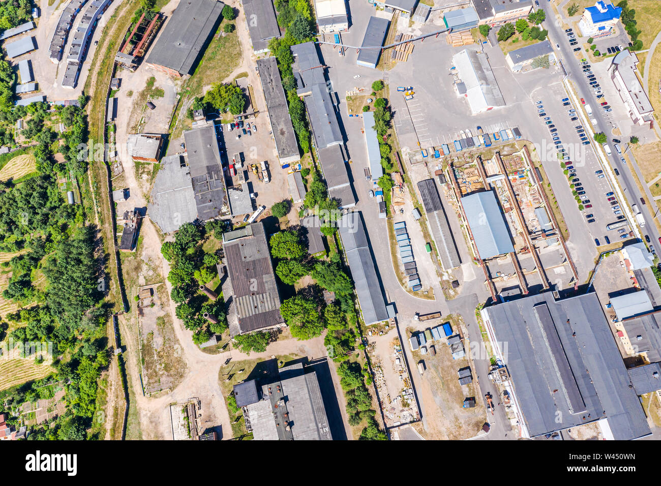 aerial panoramic view of city industrial area with buildings ...