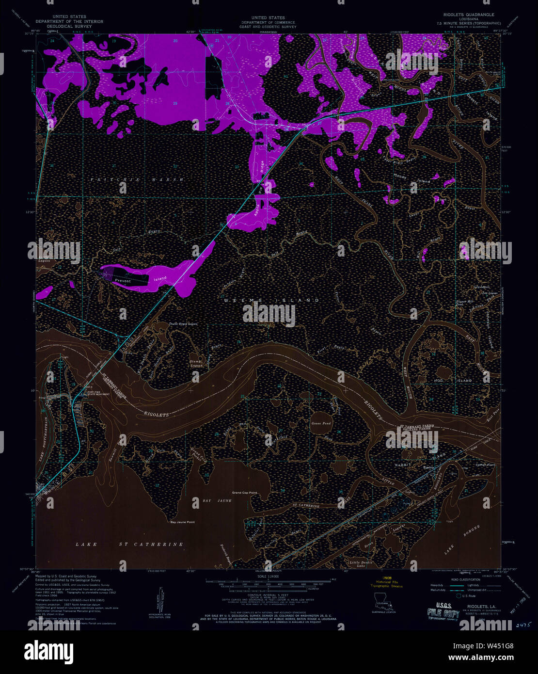 USGS TOPO Map Louisiana LA Rigolets 333170 1956 24000 Inverted Stock ...