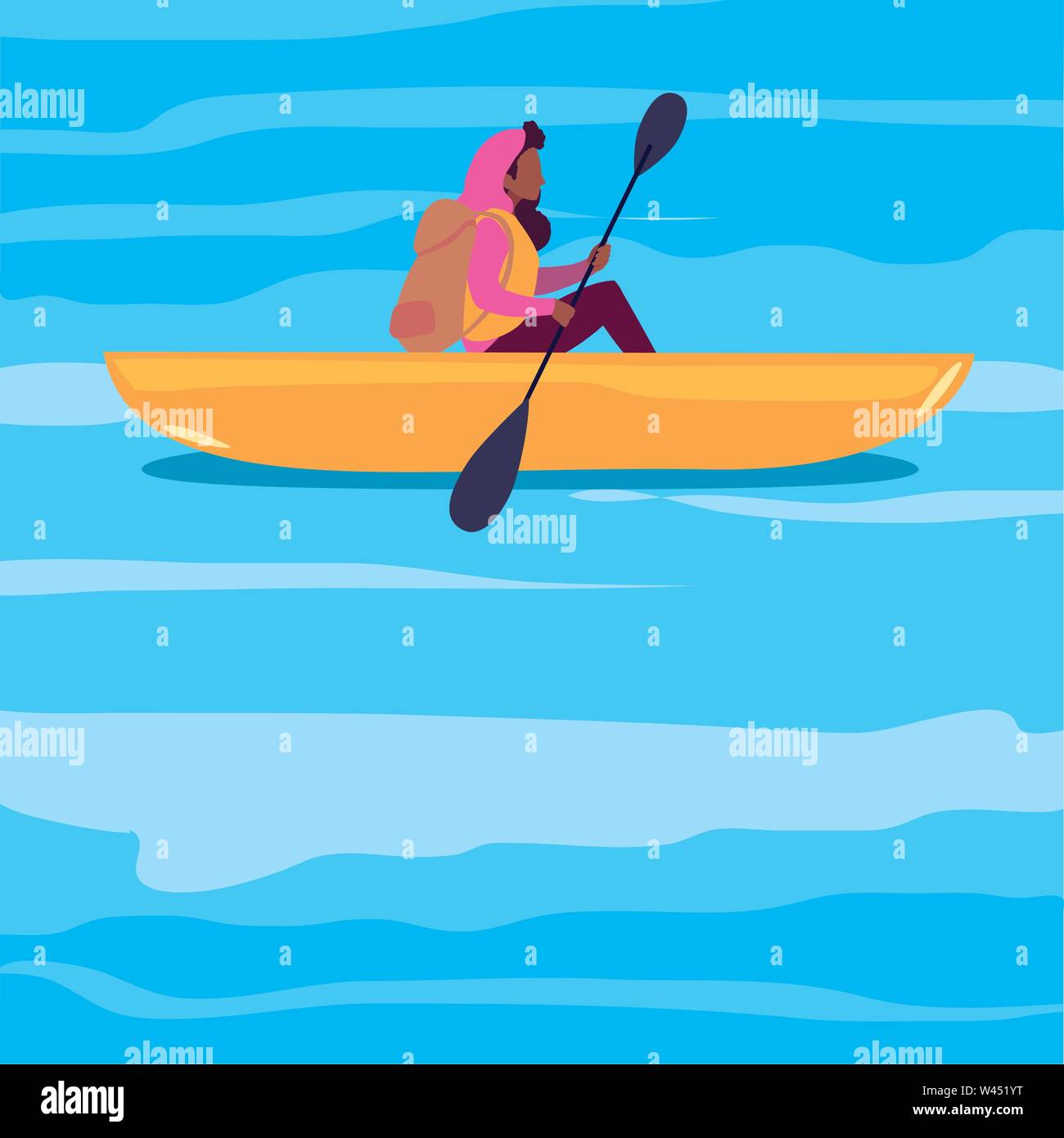 woman with rowboat in the river vector illustration Stock Vector Image ...