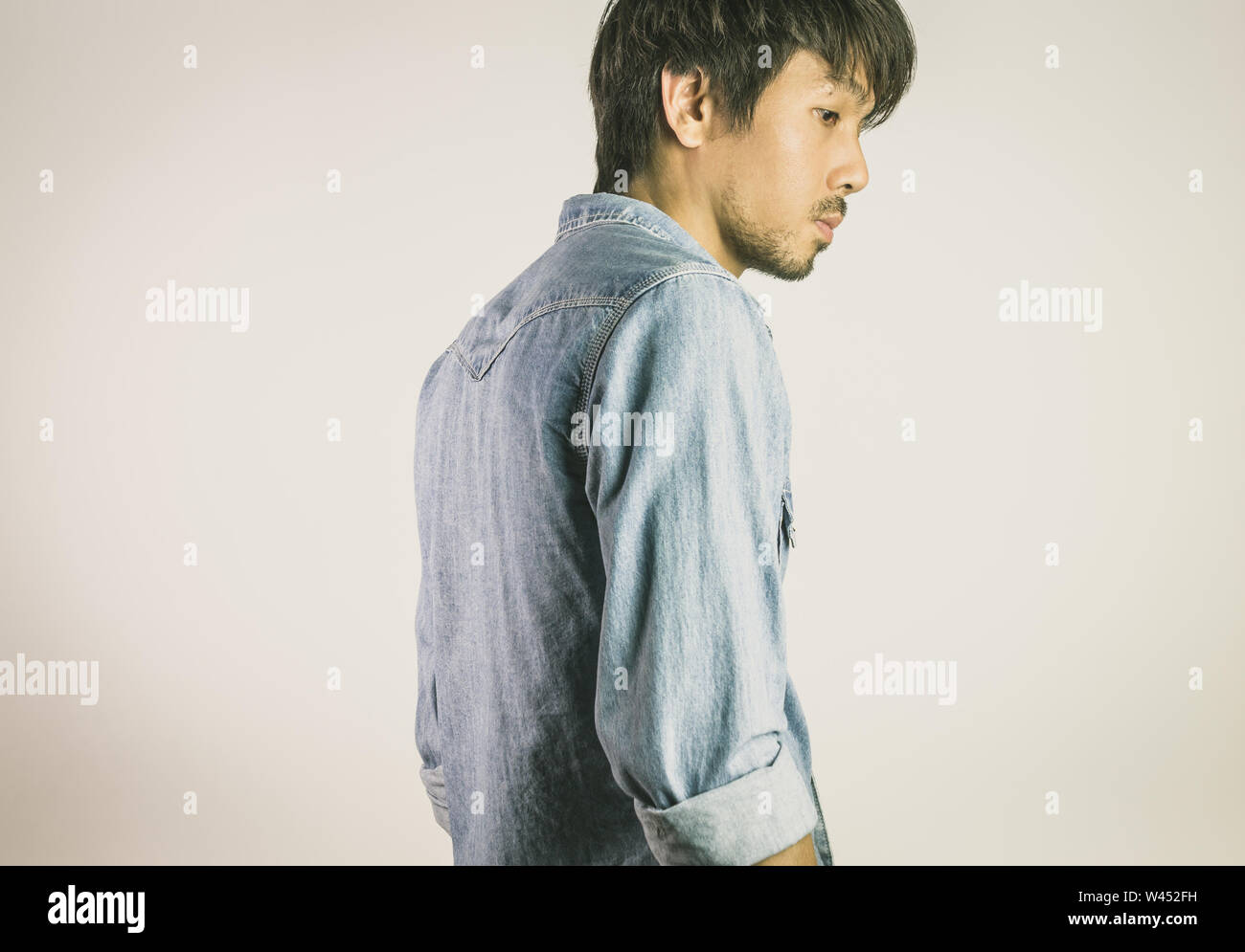 Portrait Man in Jeans Shirt or Denim Shirt Fashion in Side and Back ...
