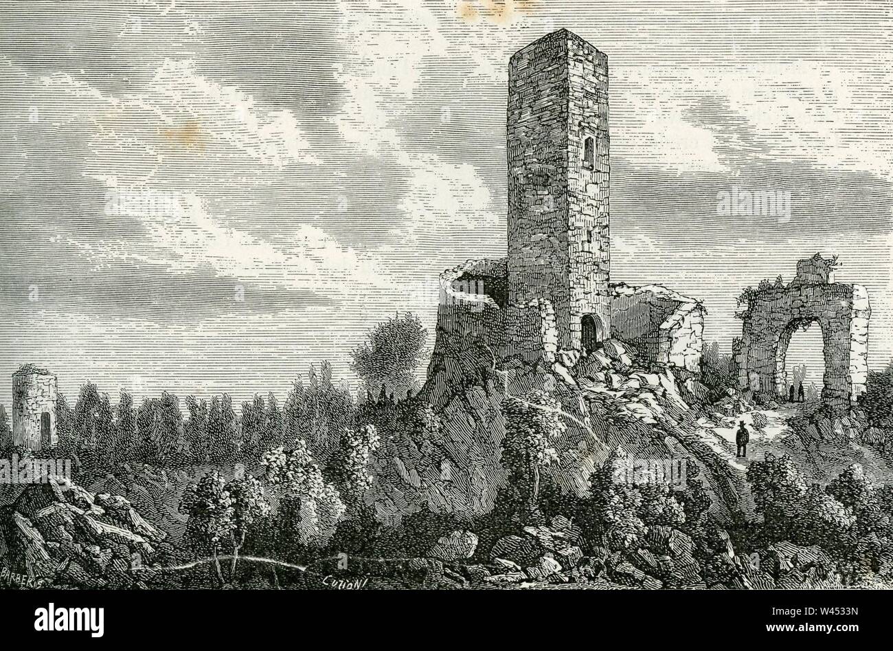 Como Castello del Baradello xilografia Stock Photo - Alamy