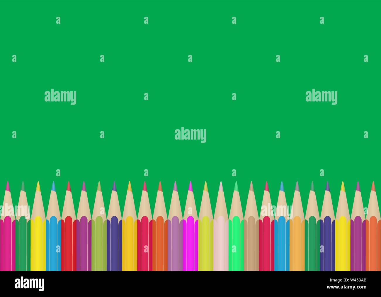 Set of colored Pencils on the edge of green background . Illustration ...