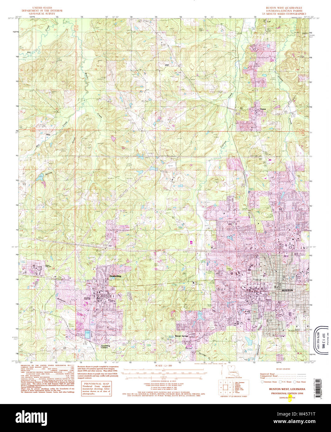USGS TOPO Map Louisiana LA Ruston West 333203 1994 24000 Stock Photo ...