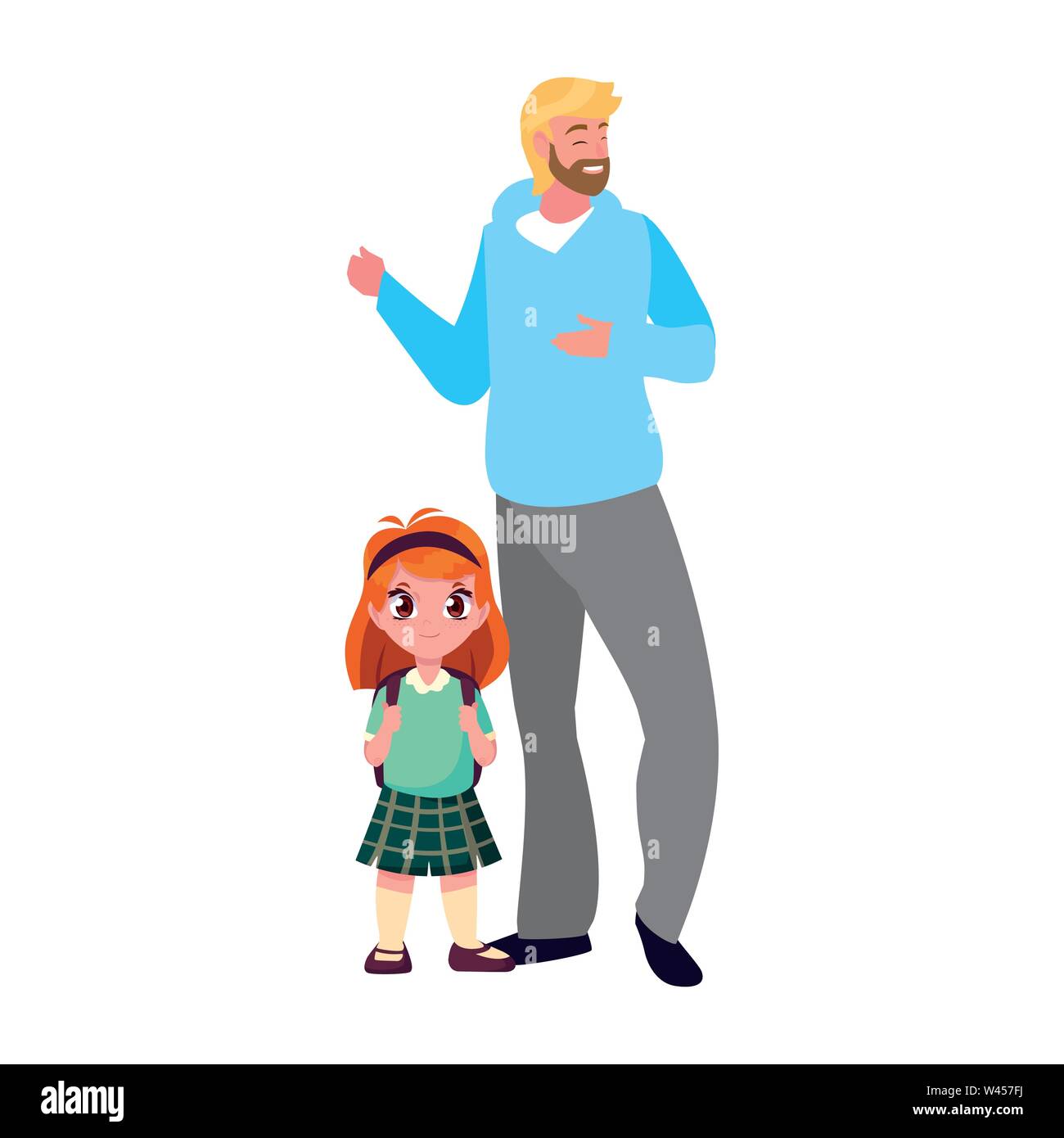 dad with student girl back to achool vector illustration Stock Vector ...