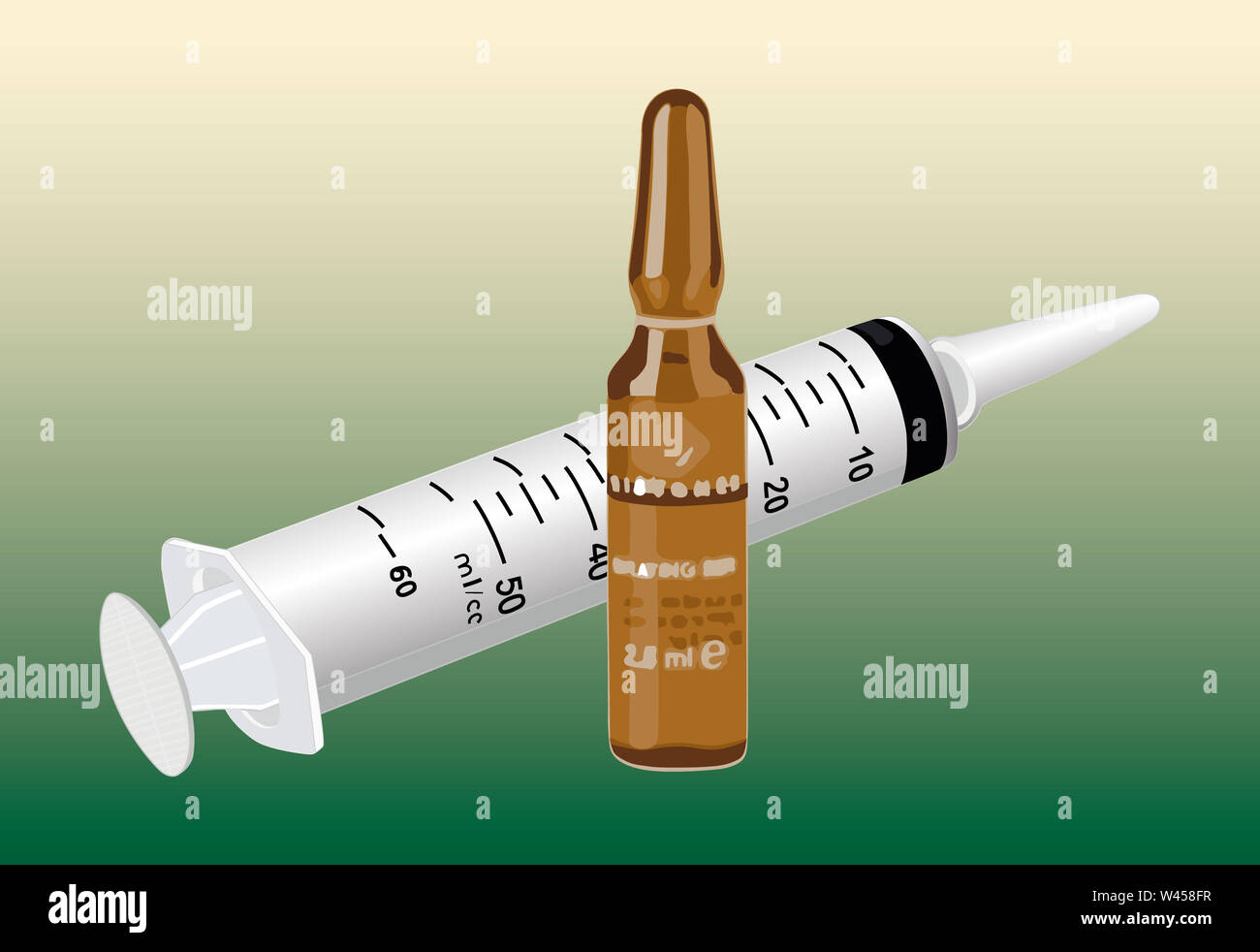 A syringe for injection . Glass vials for vaccination. Hospital. The ...