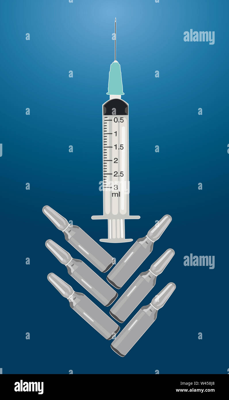 Transparent glass ampoule, syringe for injections hermetically sealed ...