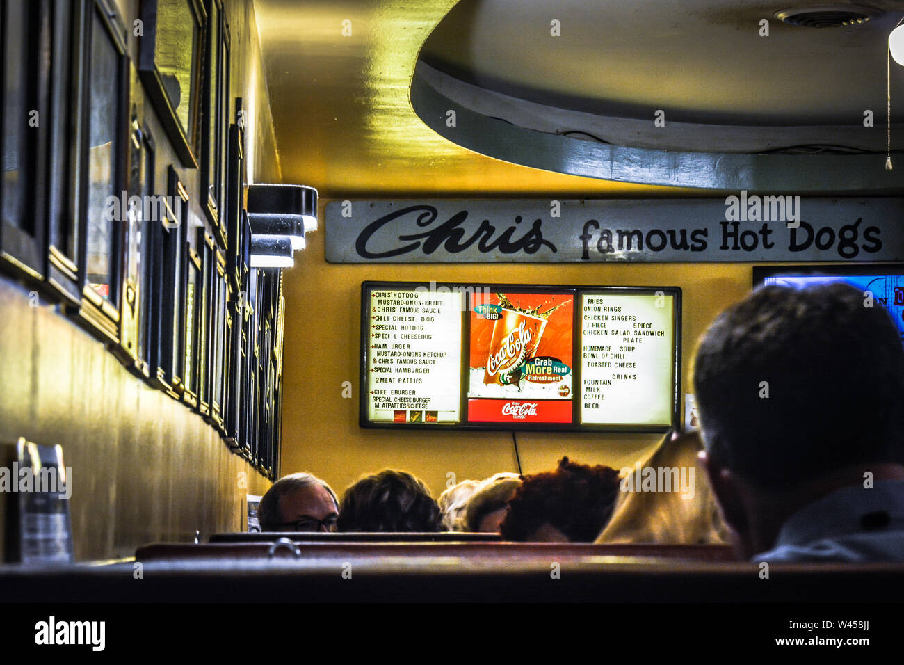 Inside the greasy spoon cafe, Chris' Famous Hot Dogs, famous as a home ...