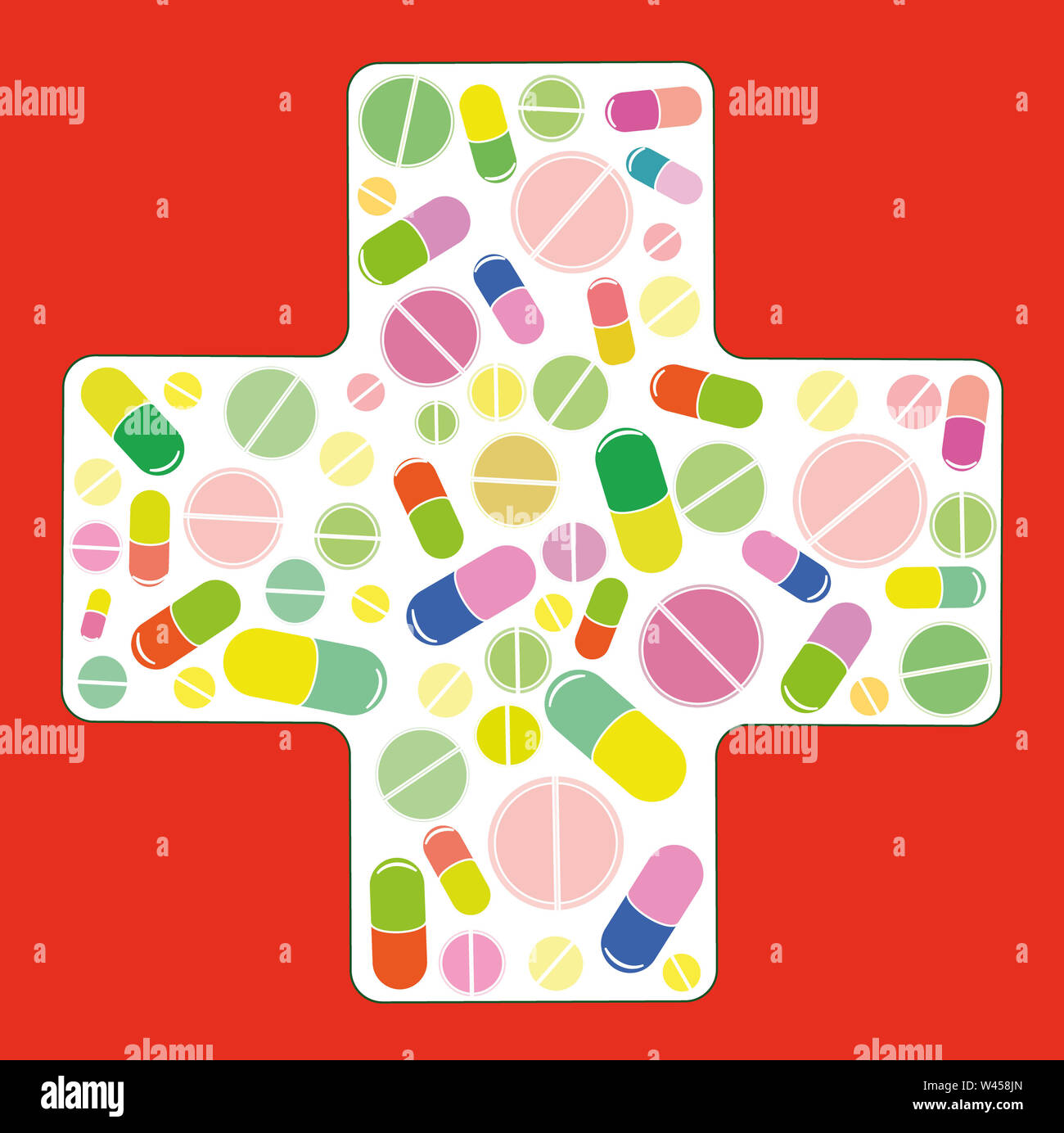 Flat drawing of a medical cross. Medications, pills. Isolated.. Medical ...