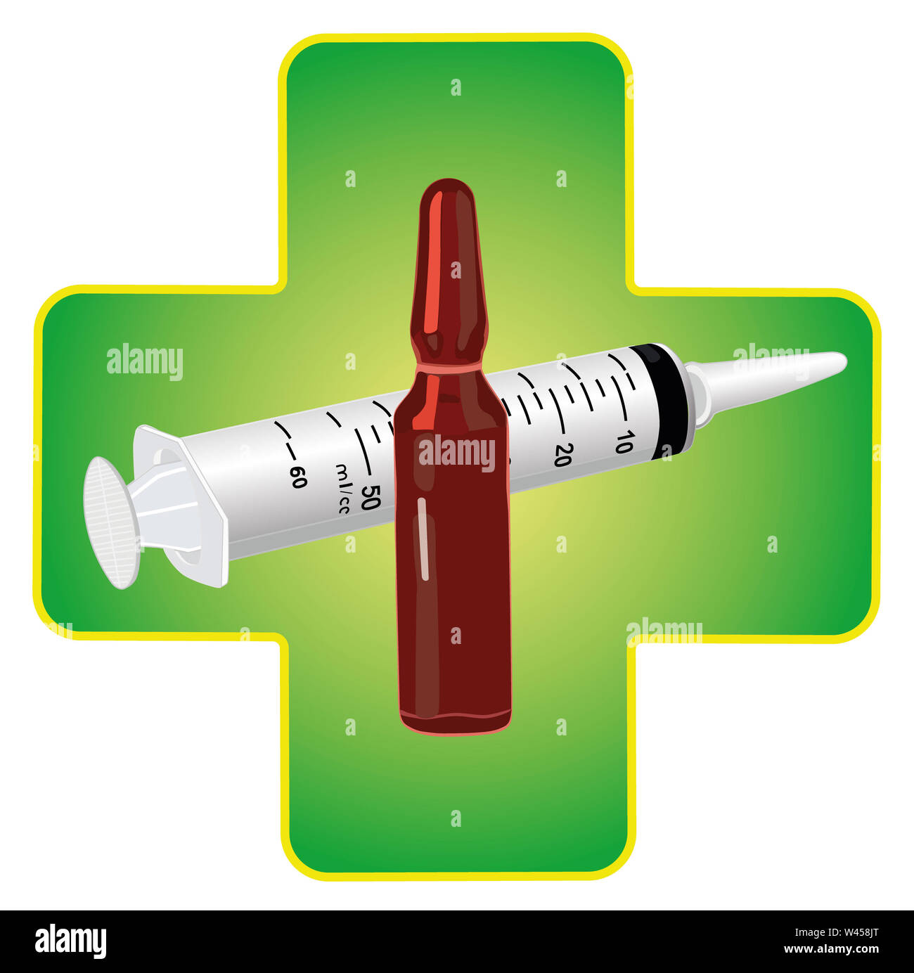 Medical icon. Medical cross, syringe for injections , glass ampoule ...