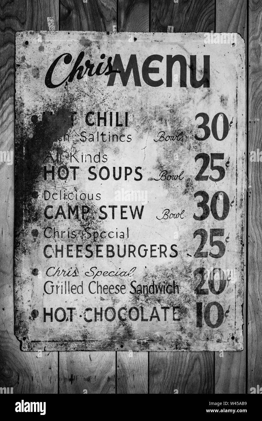 Chris' Menu, A vintage metal menu sign hanging on the wall at Chris ...