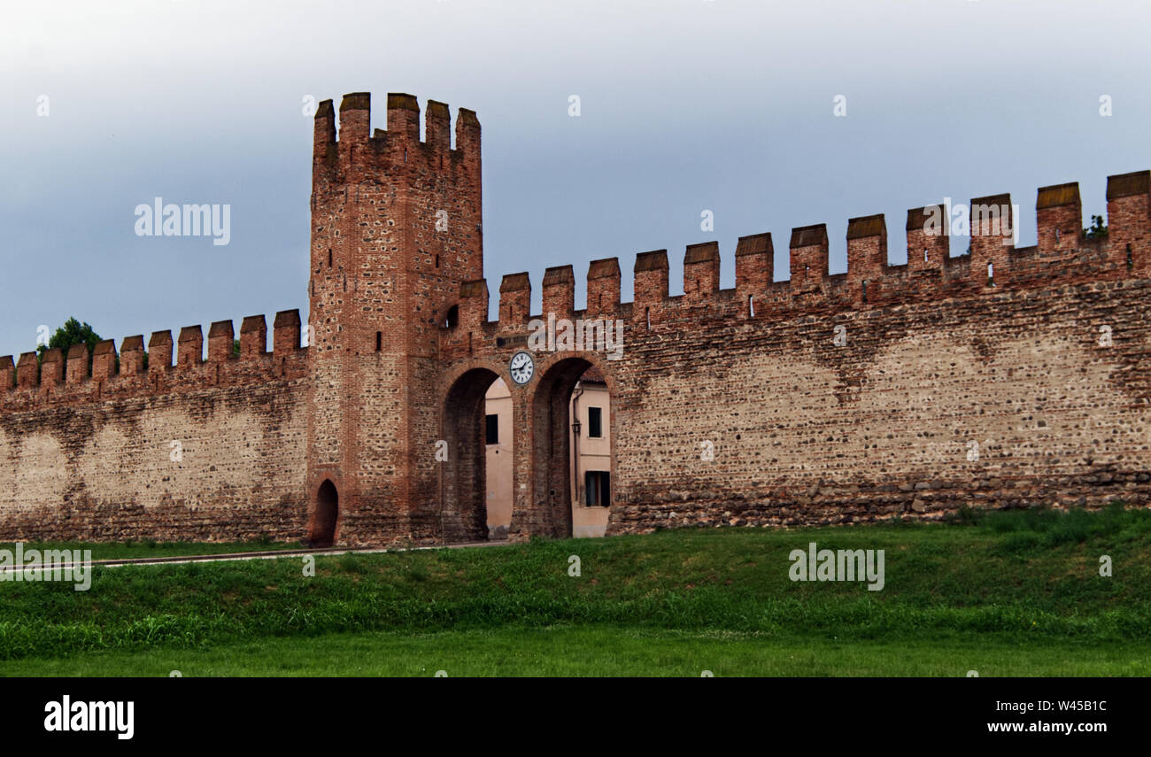 Medieval defense walls of the town of Montagnana, Padova, Italy Stock ...