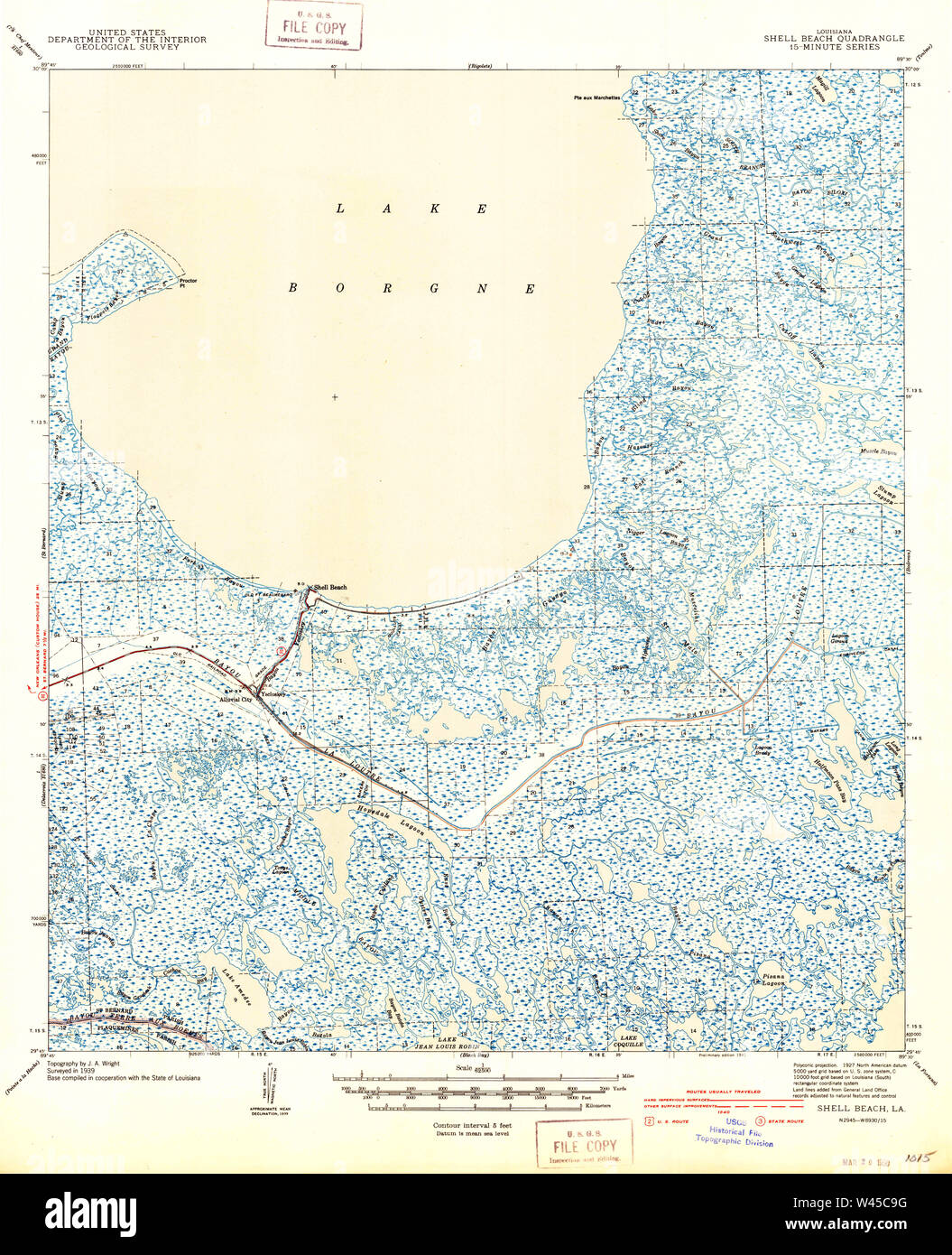 USGS TOPO Map Louisiana LA Shell Beach 334984 1941 62500 Stock Photo ...