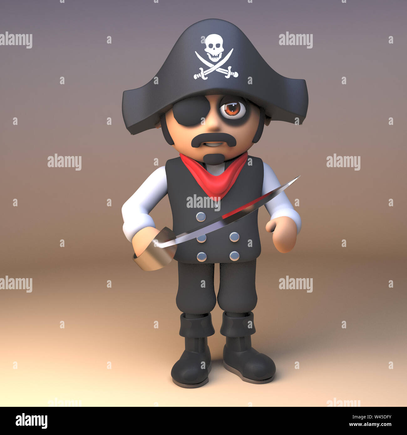 3d pirate sea captain wearing jolly roger skull and crossbones hat and ...