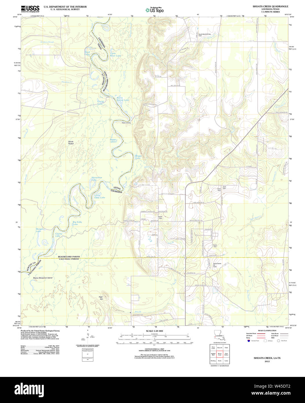 USGS TOPO Map Louisiana LA Shoats Creek 20120322 TM Stock Photo - Alamy