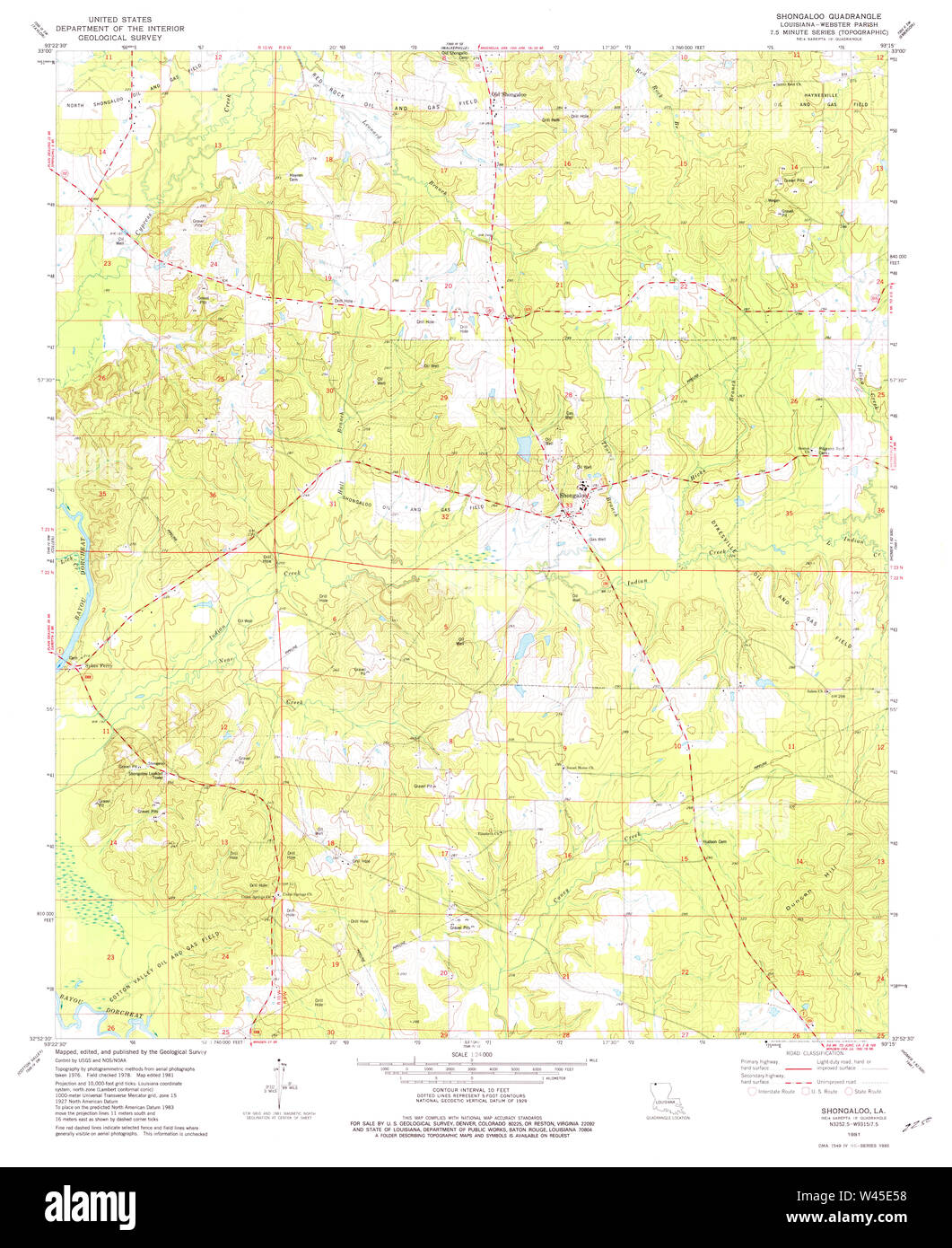 USGS TOPO Map Louisiana LA Shongaloo 333236 1981 24000 Stock Photo - Alamy