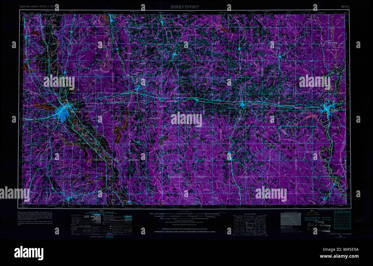 USGS TOPO Map Louisiana LA Shreveport 335226 1955 250000 Inverted Stock ...
