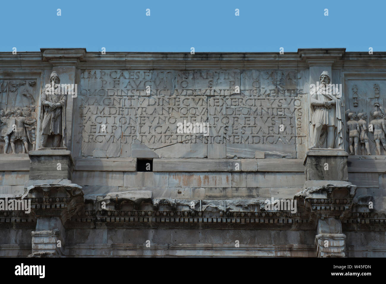 The roman inscription over the three arched gate, Colosseum, famous ...