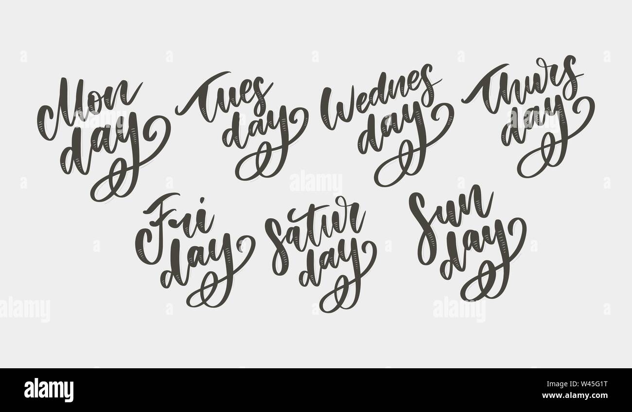 Vector handwritten week days and symbols set. Ink font. Stickers for ...