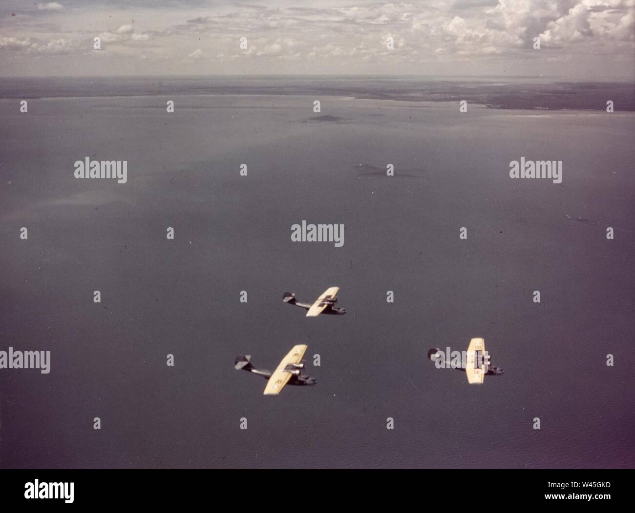 Consolidated PBY-3 Catalina patrol planes fly in formation c1940 Stock ...