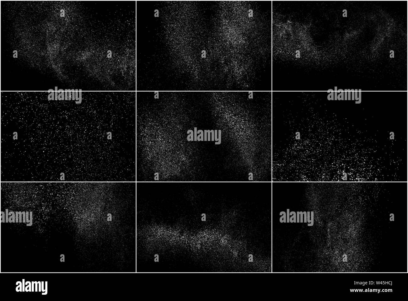 Set of White Grainy Texture Isolated On Black Background. Dust Overlay ...
