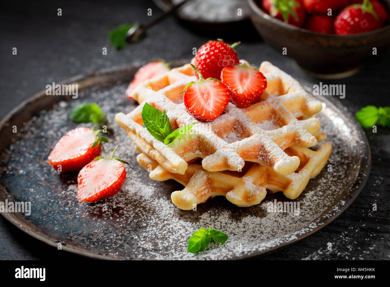 Fresh wafers with sweet strawberries and mint Stock Photo - Alamy