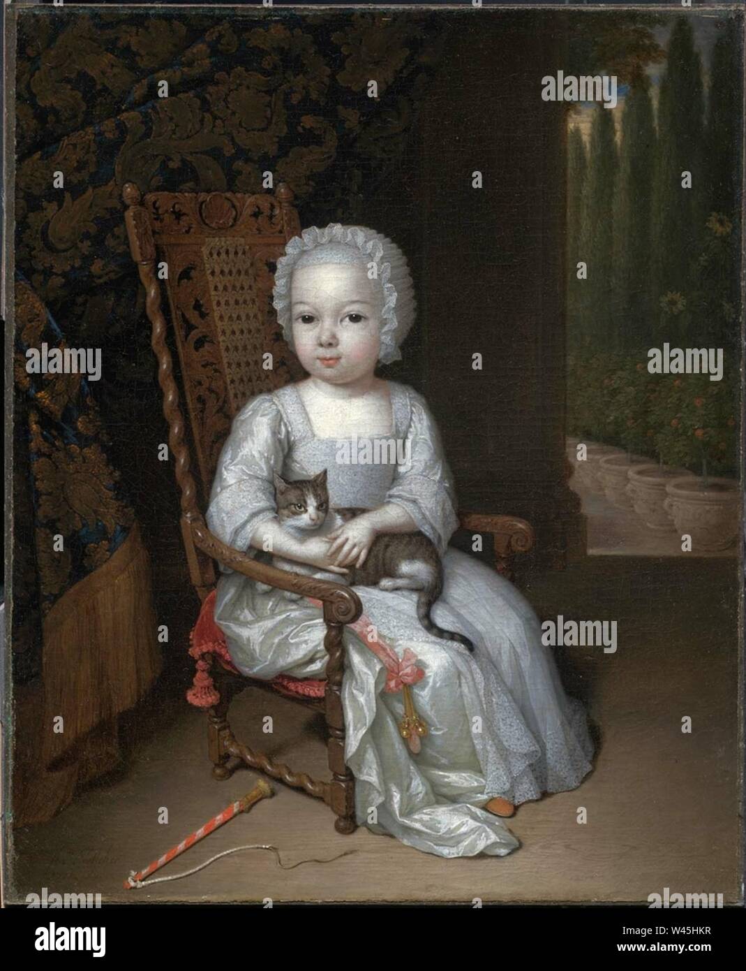 Constantijn Netscher - Portrait of a Young Girl Holding a Cat Stock ...