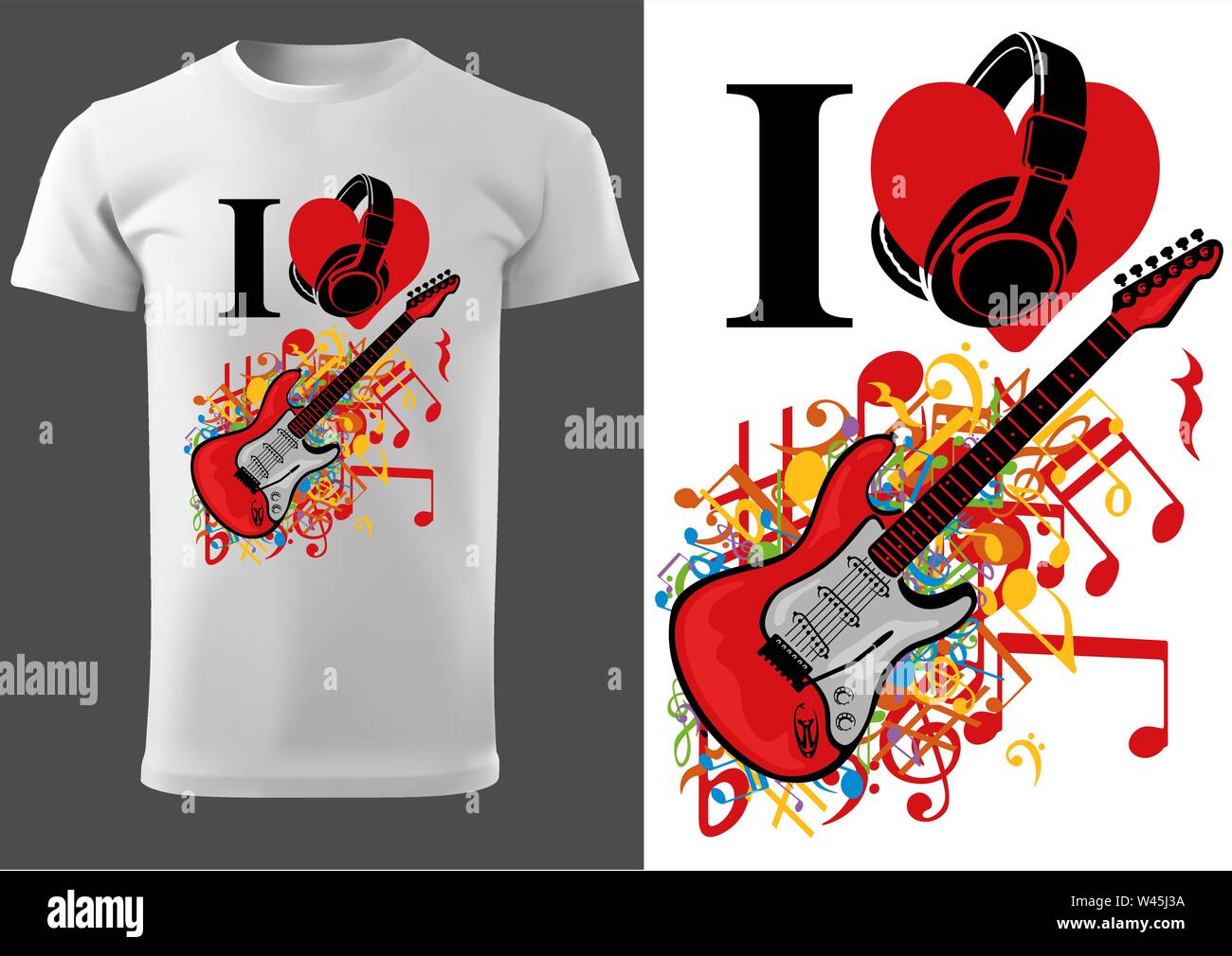 T-shirt design with Guitar and Notes Stock Vector Image & Art - Alamy