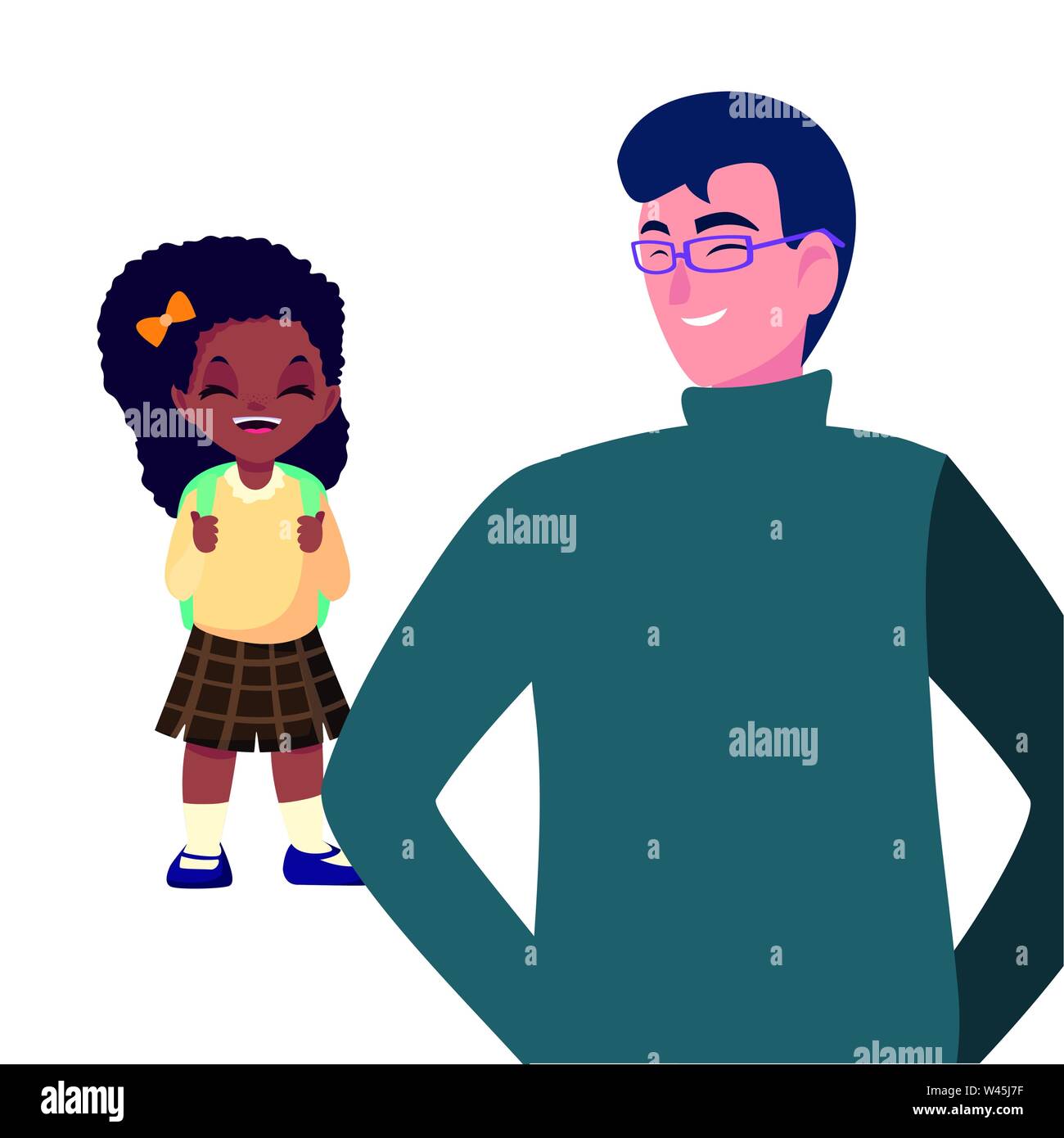 dad with student girl back to achool vector illustration Stock Vector ...