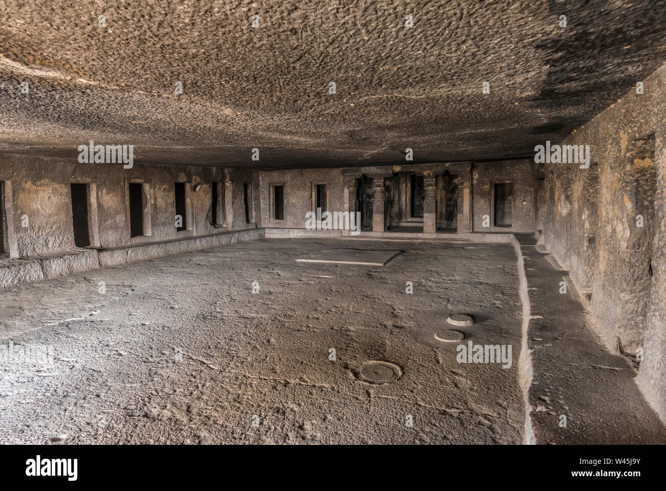 Cave 20, View of the inner hall showing cells for the monks with rock ...