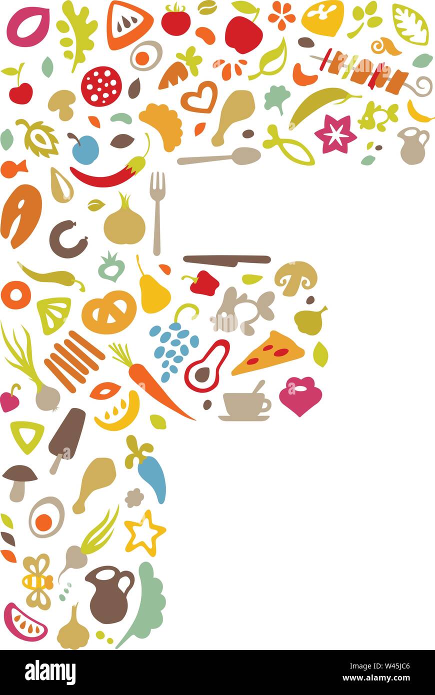 Logo of letters from vegetables and fruits. Ecological natural food ...