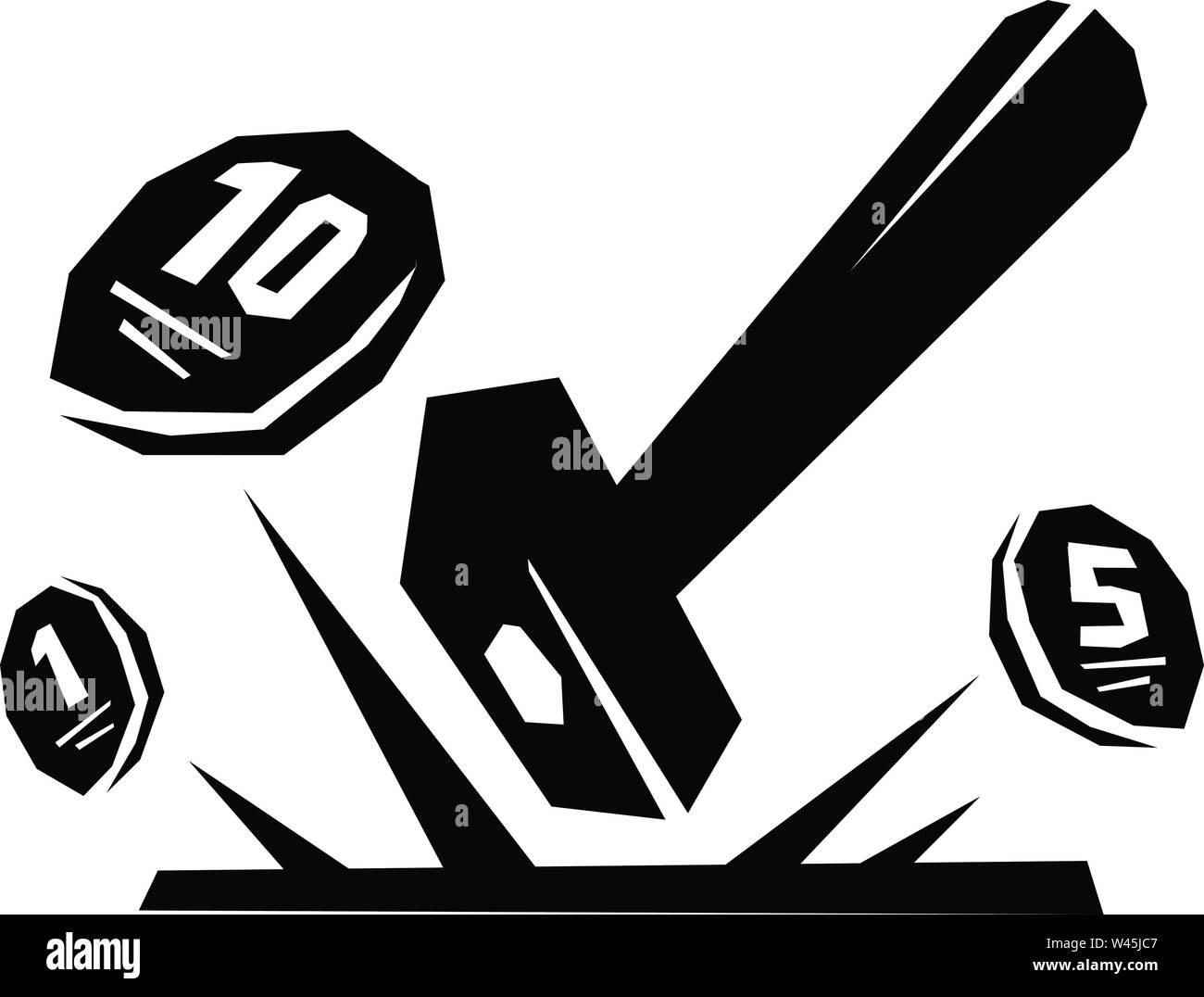 Hammer, coins, make money. Logo forge of money, flat style. Vector ...