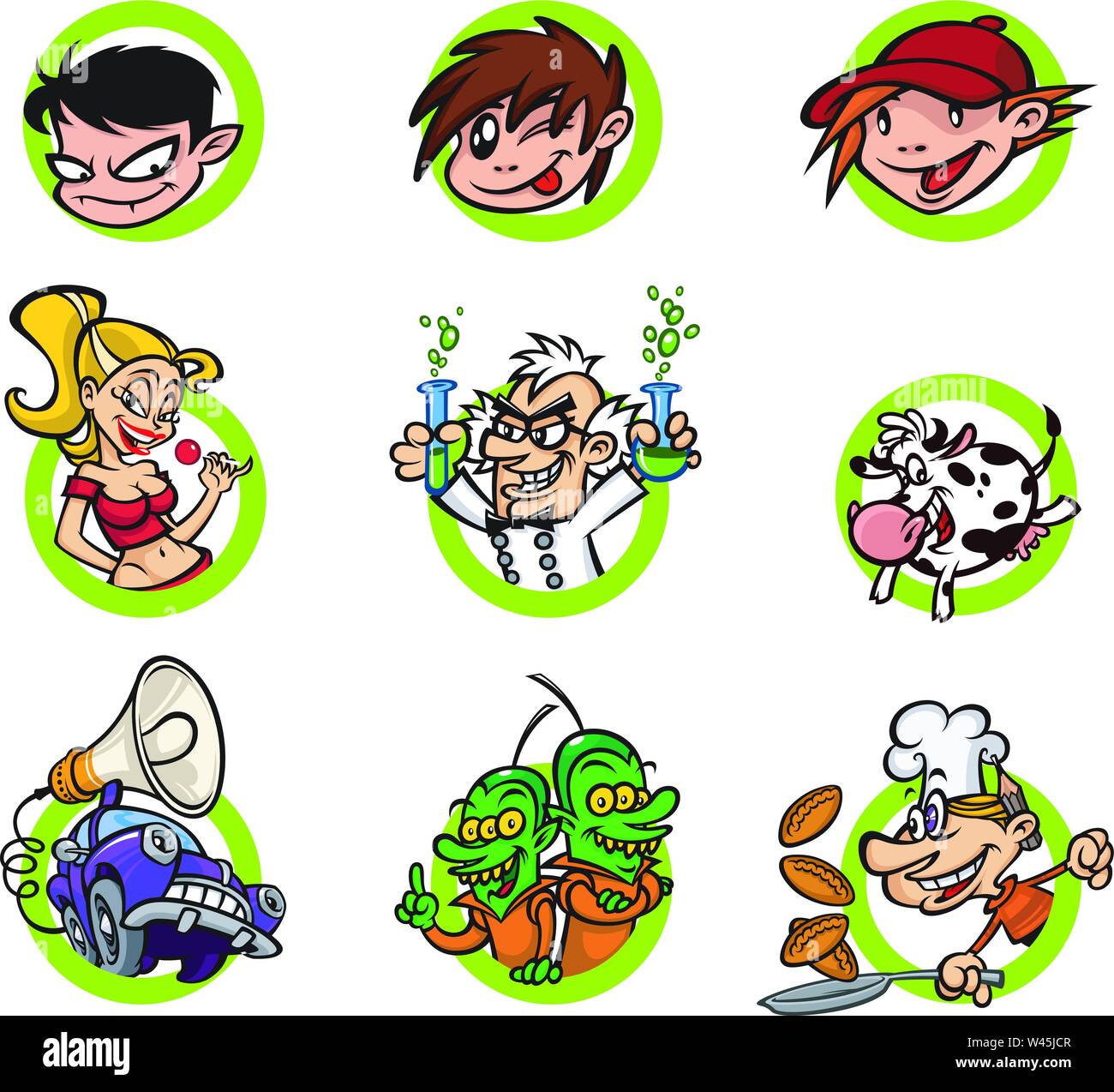 A set of cartoon characters, a flat style. Vector image isolated on ...