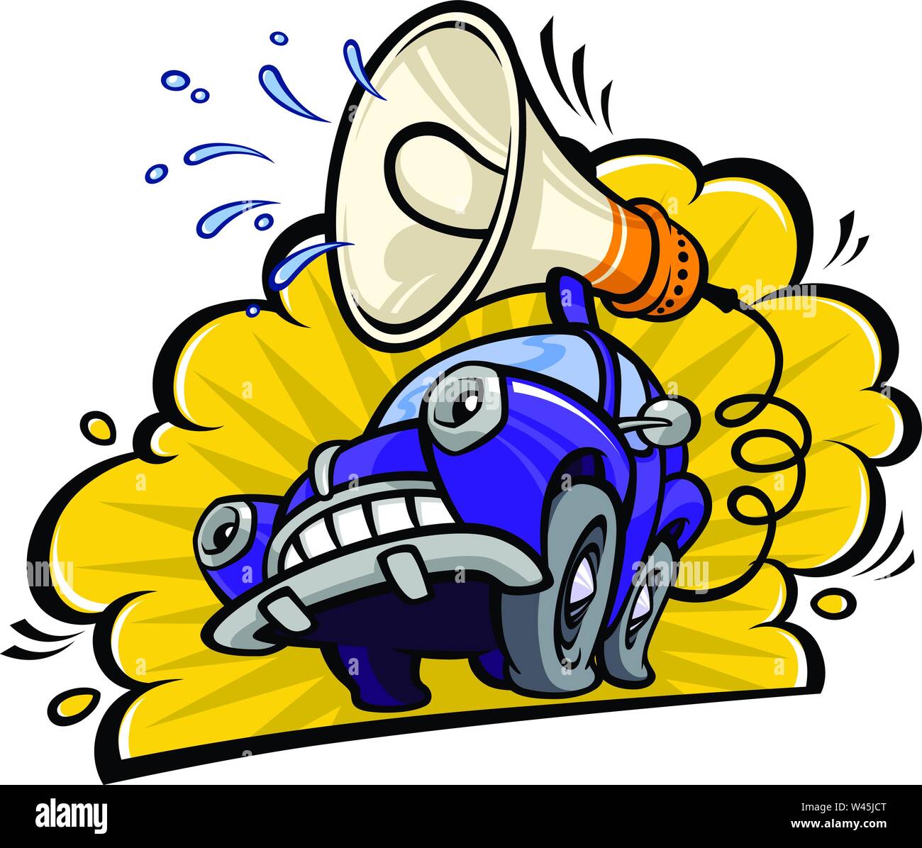 Cartoon funny car with a megaphone in a flat style. Vector Image ...
