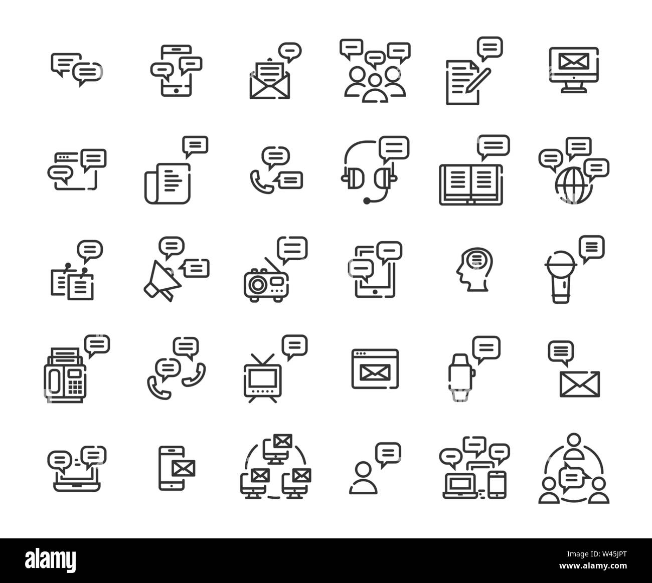 Message outline icon set. Vector and Illustration Stock Vector Image ...